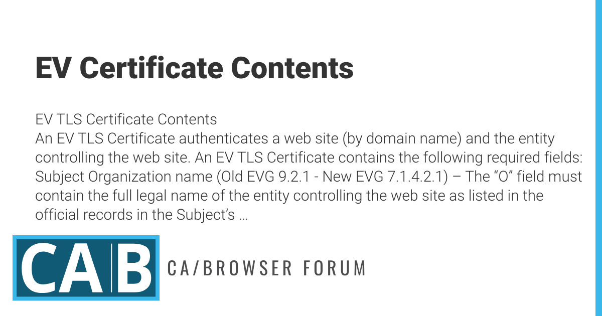 EV Certificate Contents | CA/Browser Forum