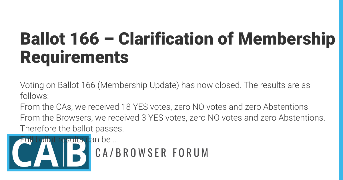 Ballot 166 – Clarification of Membership Requirements | CA/Browser Forum